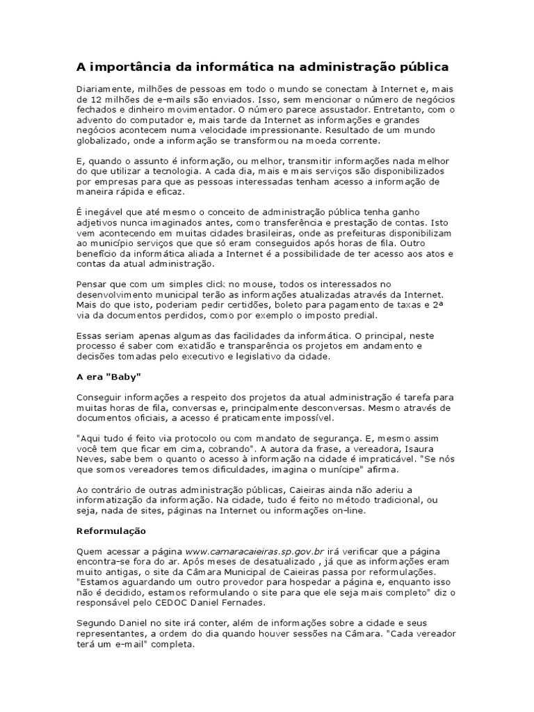 Importância da Informática na Administração Pública | PDF | Internet ...
