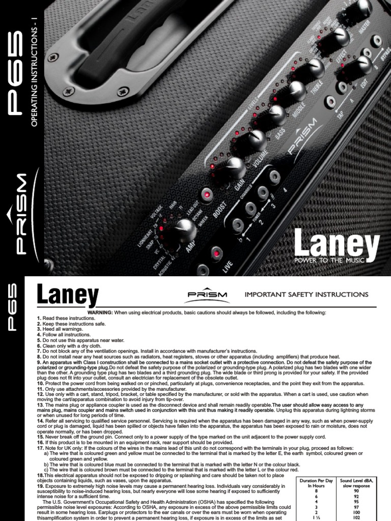 Manual para Laney Prism p65 | PDF | Ac Power Plugs And Sockets | Audio Electronics