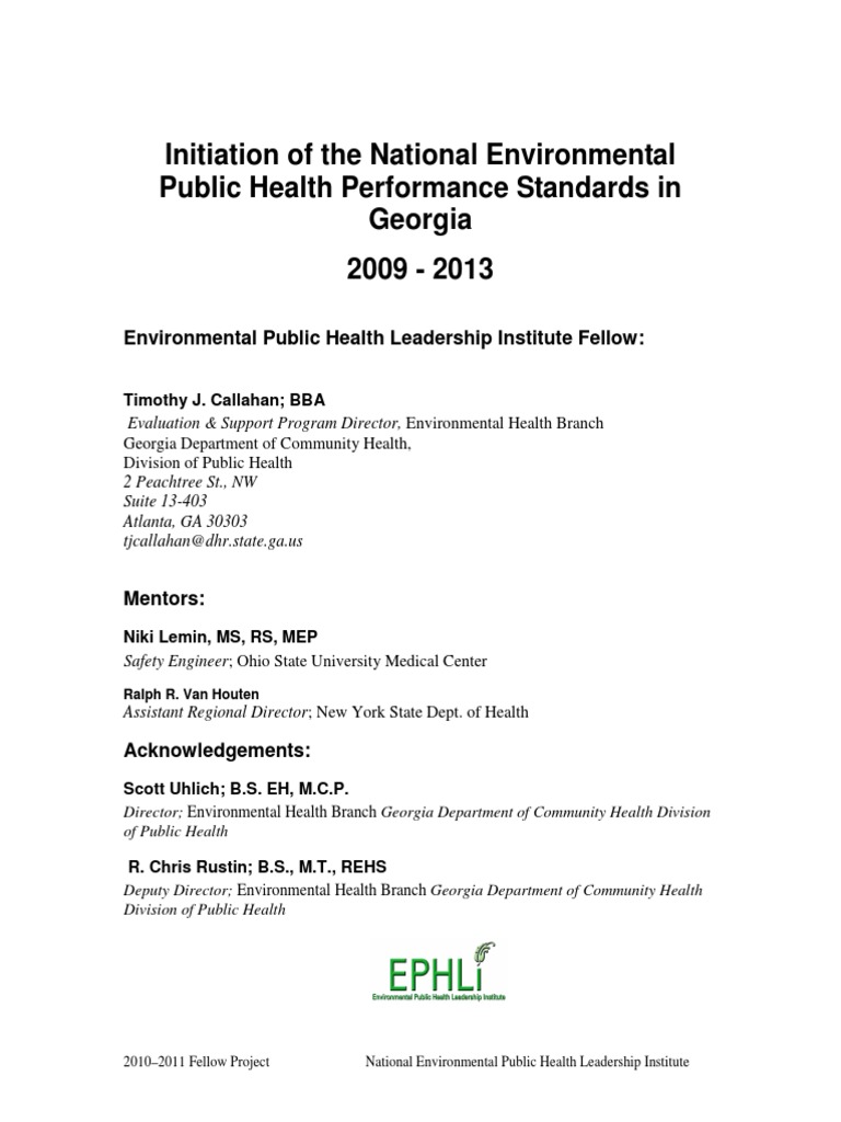 Initiation of The National Environmental Public Health Performance ...