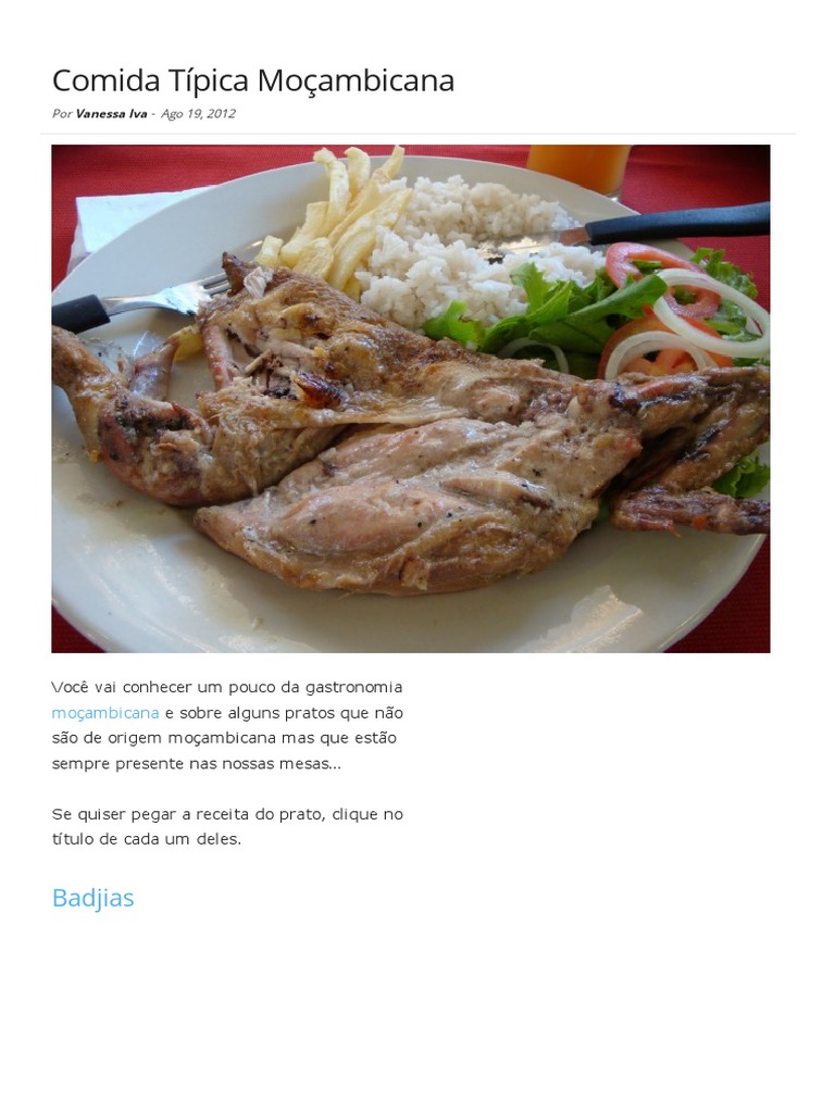 Pratos Típicos da Gastronomia Moçambicana | PDF