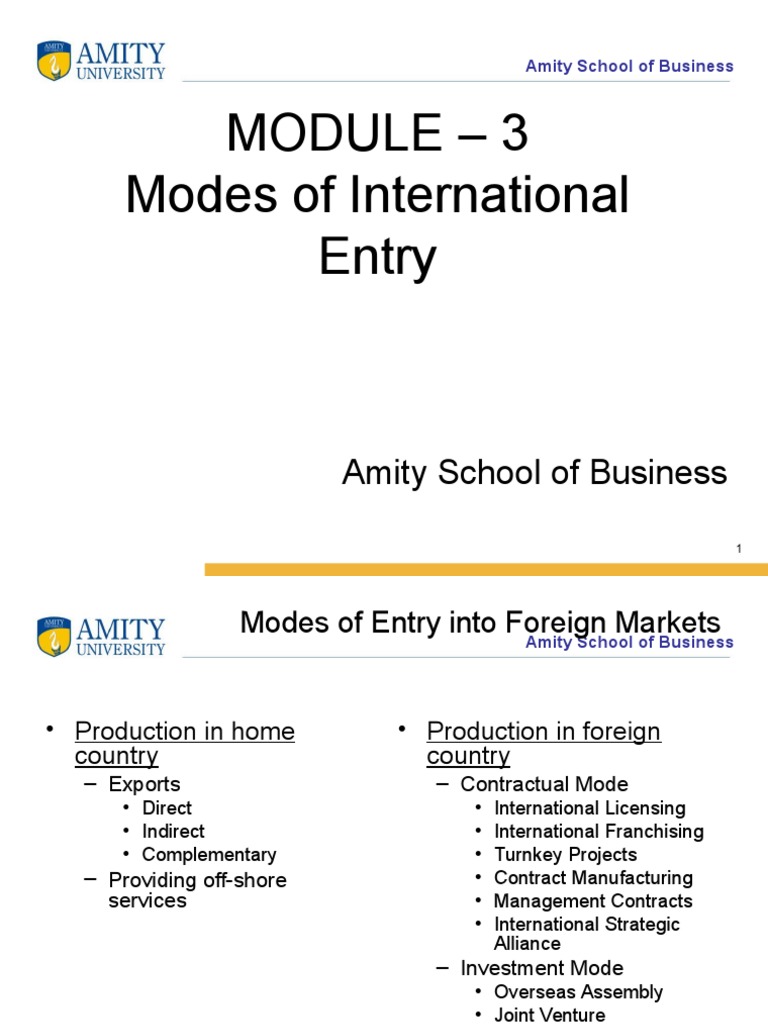 Module - 3 Modes of International Entry: Amity School of Business | PDF ...