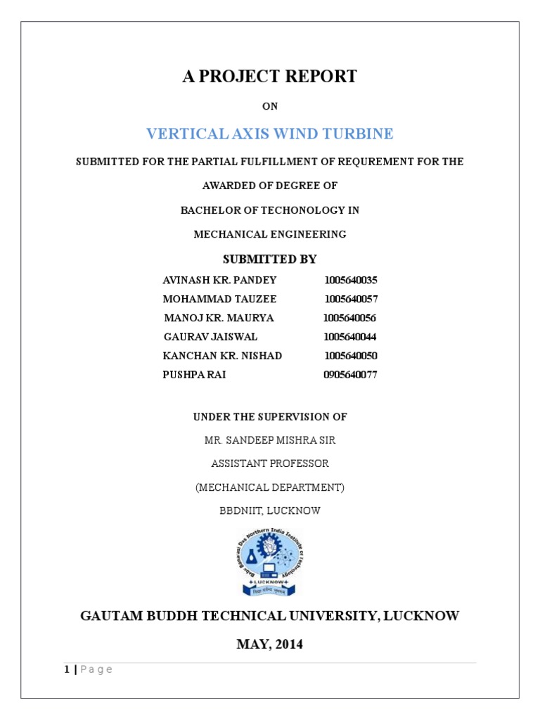 A Project Report | PDF | Wind Turbine | Wind Power