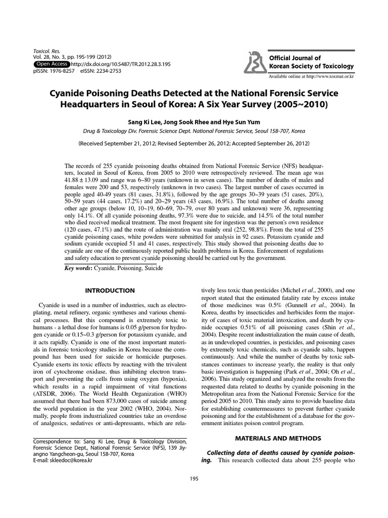Cyanide Poisoning Deaths Detected at The National Forensic Service ...
