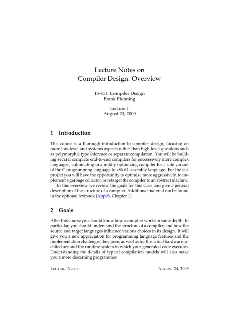 Lecture Notes On Compiler Design: Overview | PDF | Compiler | C ...