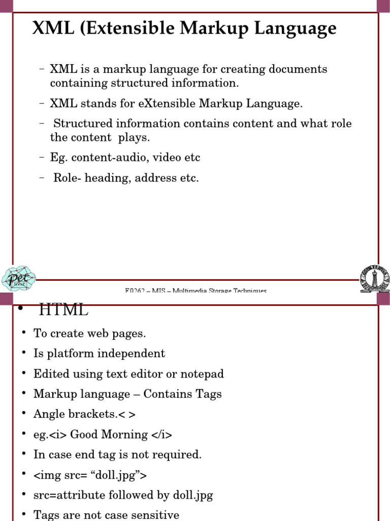 XML (Extensible Markup Language: E0262 - MIS - Multimedia Storage Techniques | PDF | Xml | Html ...