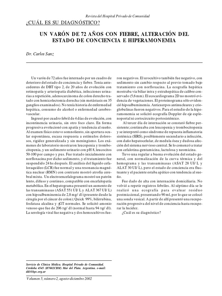 Caso Clinico Hiperamonemia | PDF | Transaminasa | Enfermedades y trastornos