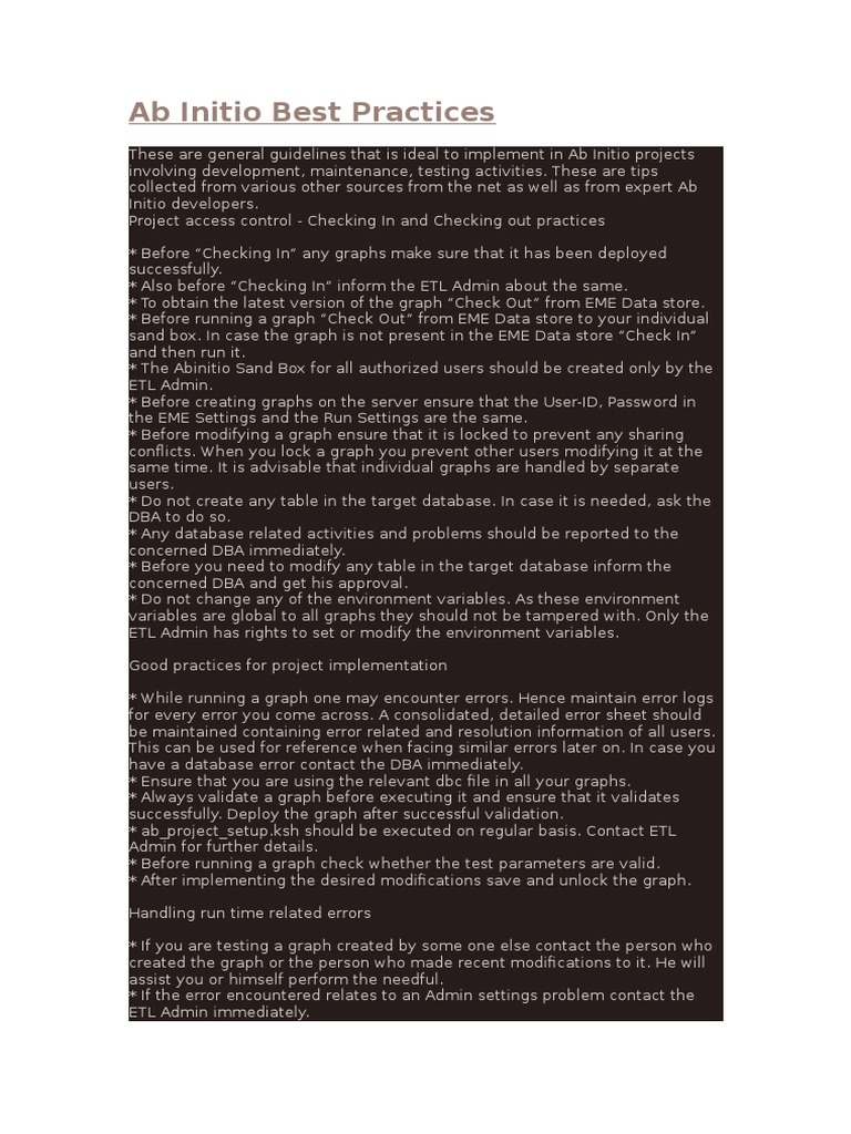 Ab Initio Best Practices (Light) | PDF | Database Index | Sql