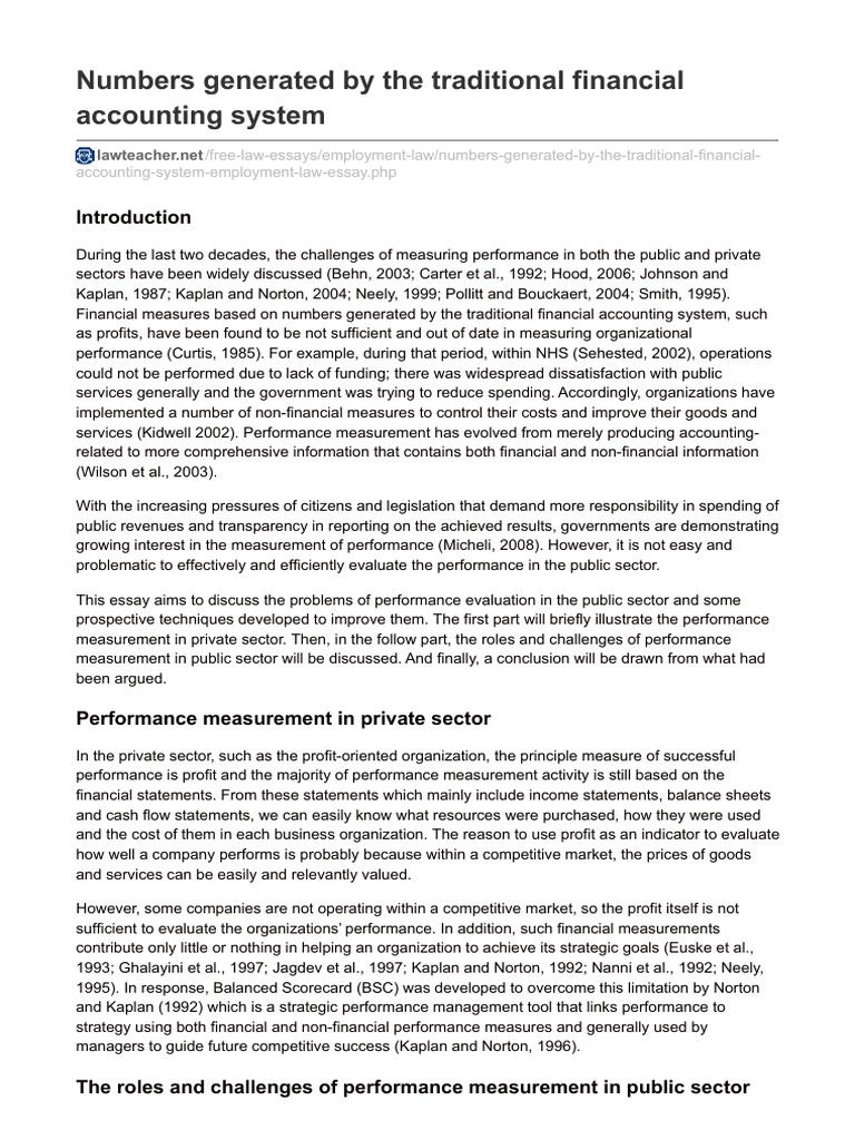 Numbers Generated by The Traditional Financial Accounting System | PDF ...