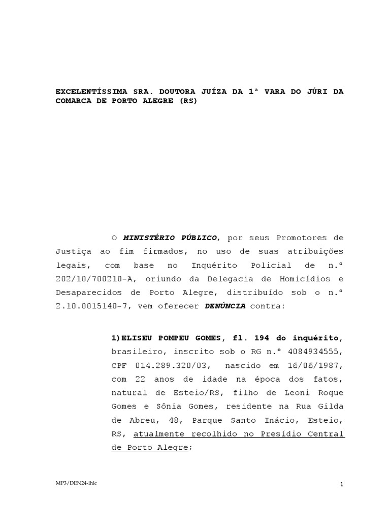 Modelo de Denuncia - Arquivo | PDF | Crime e Violência | Thriller criminal