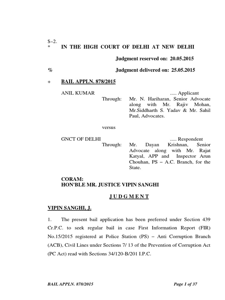 Anti Corruption Branch of Delhi Has Jurisdiction To Entertain and Act ...