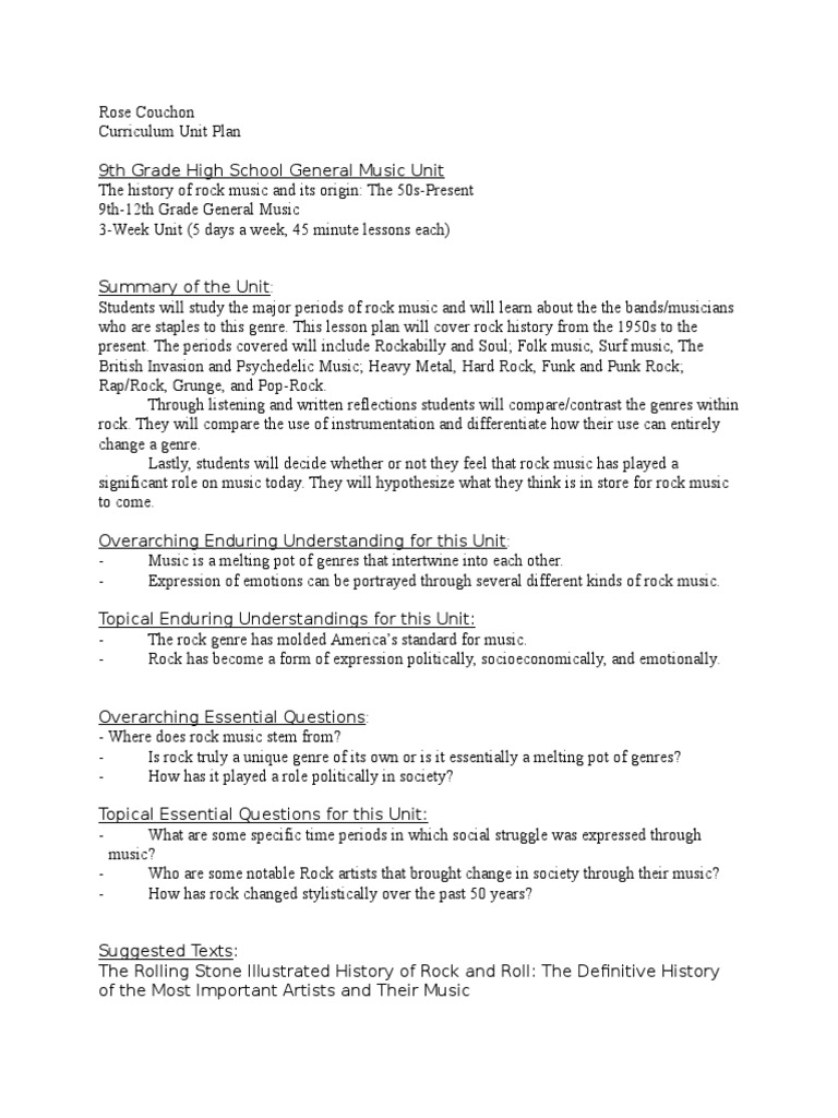 Rock Music History Curriculum Plan | PDF | Rock And Roll | Rock Music