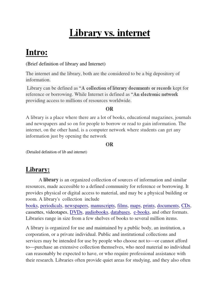 Library Vs Internet | PDF | Libraries | Internet