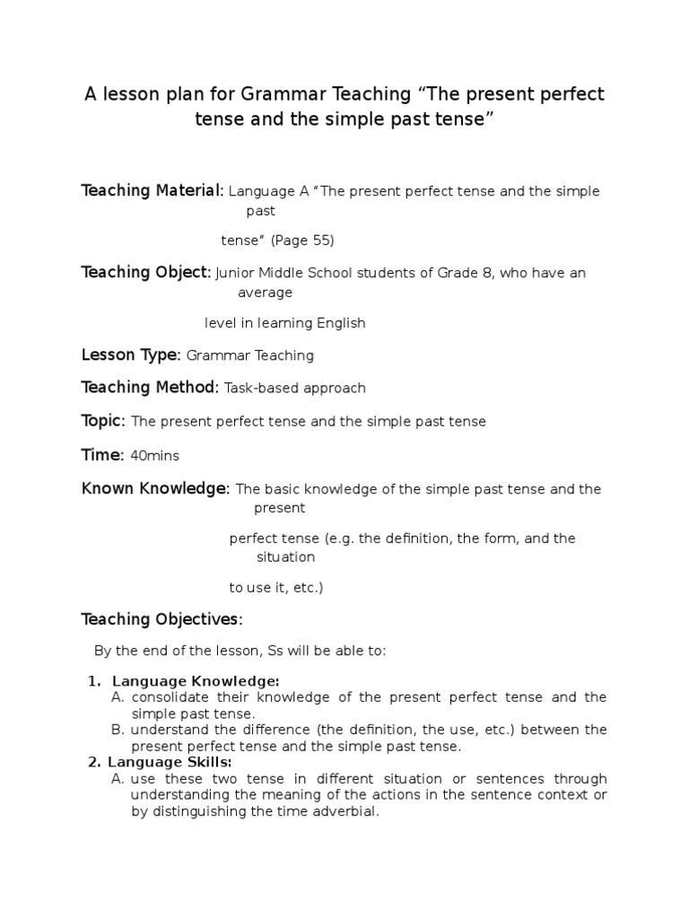Present Perfect vs. Simple Past Lesson Plan | PDF | Grammatical Tense ...