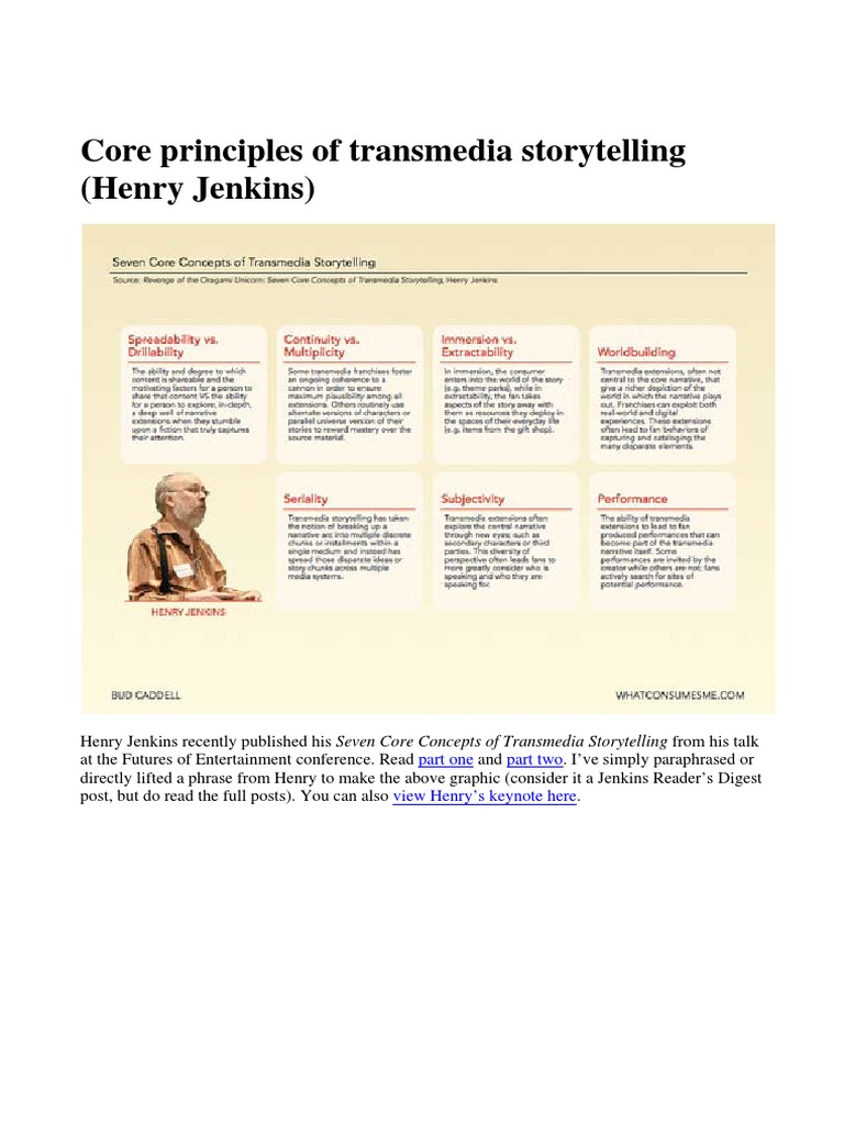 Jenkins' Seven Principles of Transmedia | PDF | Narrative | Storytelling