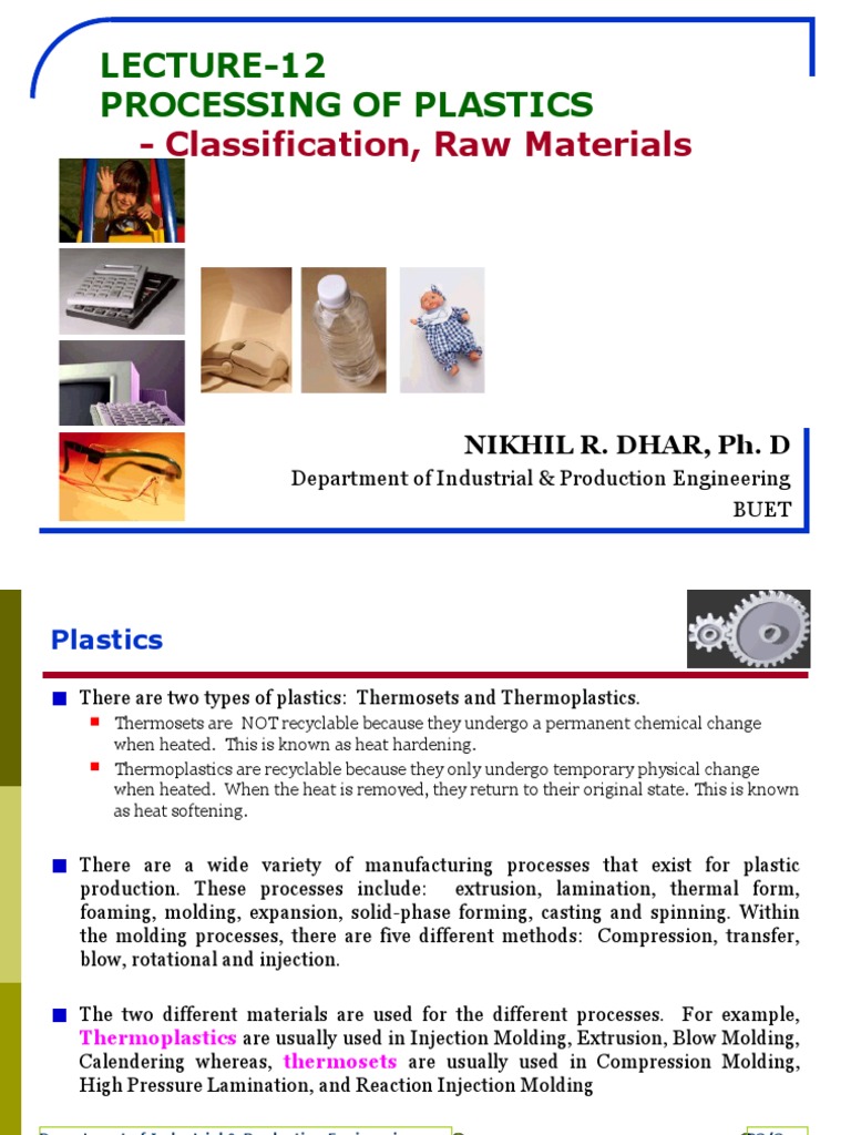 Lecture 13 Processing of Plastics | PDF | Thermoplastic | Extrusion