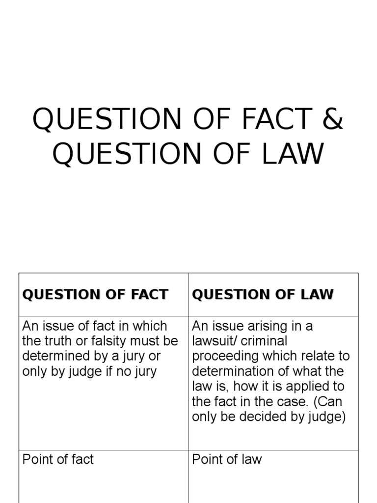 Question of Fact Question of Law | PDF | Question Of Law | Government ...