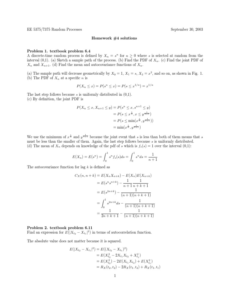 Random Process Analysis in EE 5375 | PDF | Stationary Process | Variance