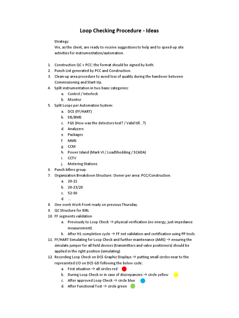 Loop Checking Procedure Ideas