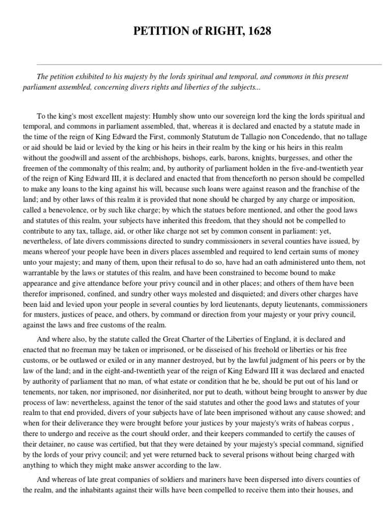 Petition of Right 1628 | PDF | Parliament | Virtue
