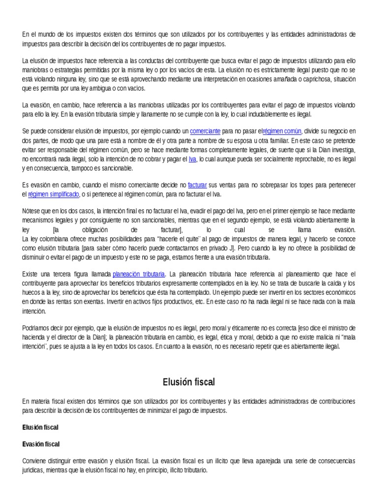 Elusion y Evacion Tributaria | PDF | Evasión de impuestos | Gobierno