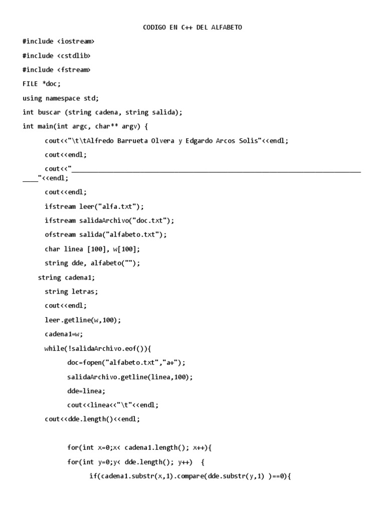 Codigo en C++ Alfabeto | PDF