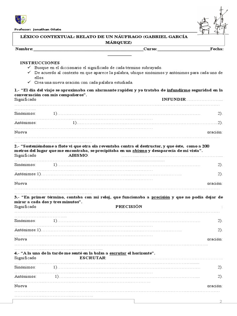 Análisis léxico de "Relato de un náufrago" | PDF | Gabriel García Márquez