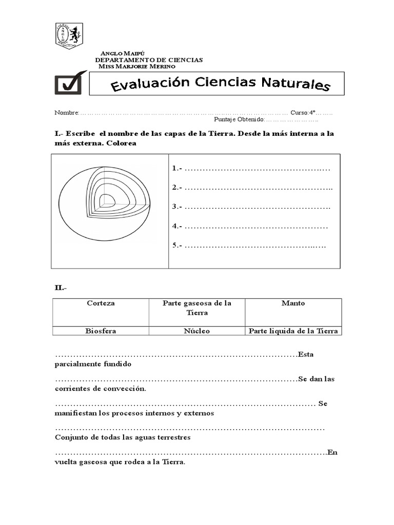 4° Prueba de Las Capas de La Tierra | PDF | Placas tectónicas | Tierra