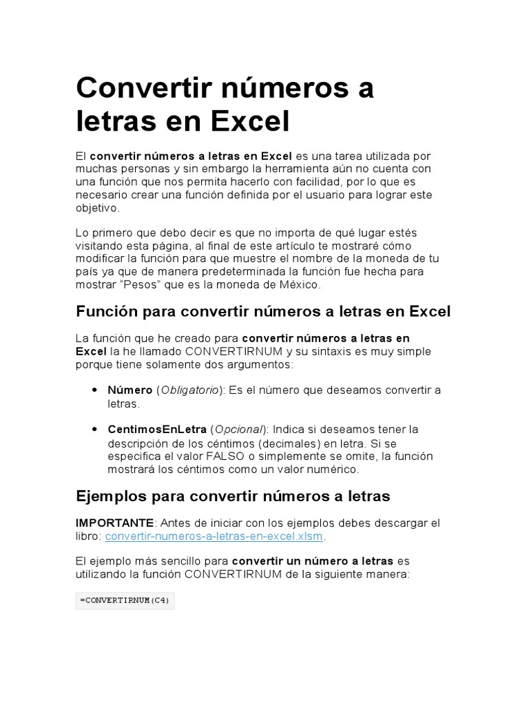 Convertir Números A Letras en Excel - KOLBY | PDF | Básico | Microsoft ...