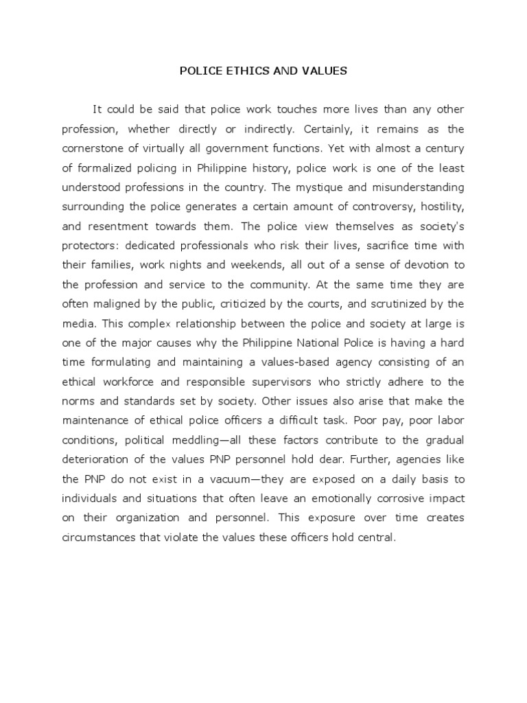 Police Ethics and Values | PDF | Discretion | Crime & Violence