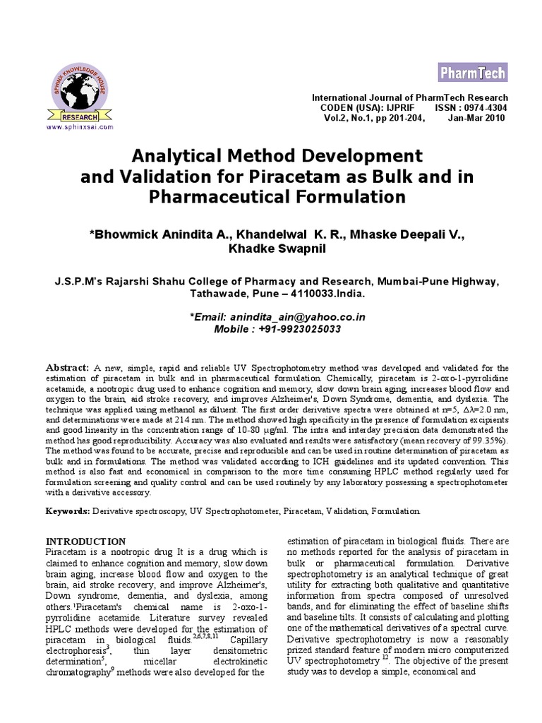 UV Method for Piracetam Analysis | PDF | Spectrophotometry | Accuracy ...