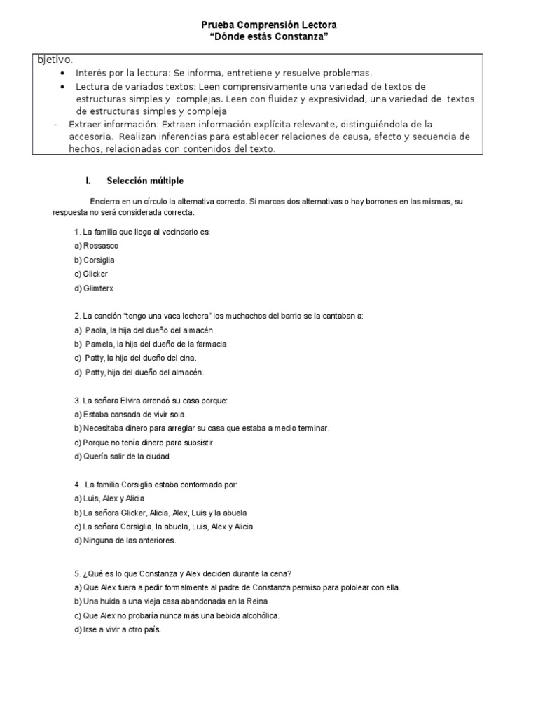 Prueba Comprensión Lectora Scrib | PDF | Comprensión lectora | Narración
