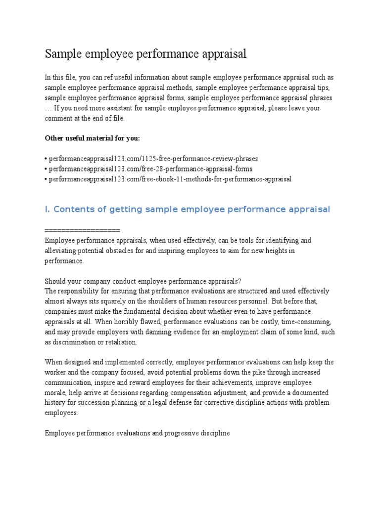 Sample Employee Performance Appraisal | PDF | Performance Appraisal ...