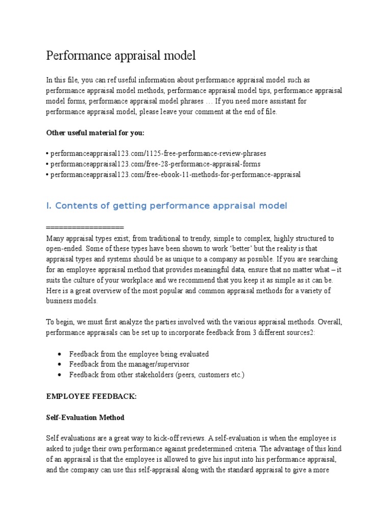Performance Appraisal Model | PDF | Performance Appraisal | Evaluation