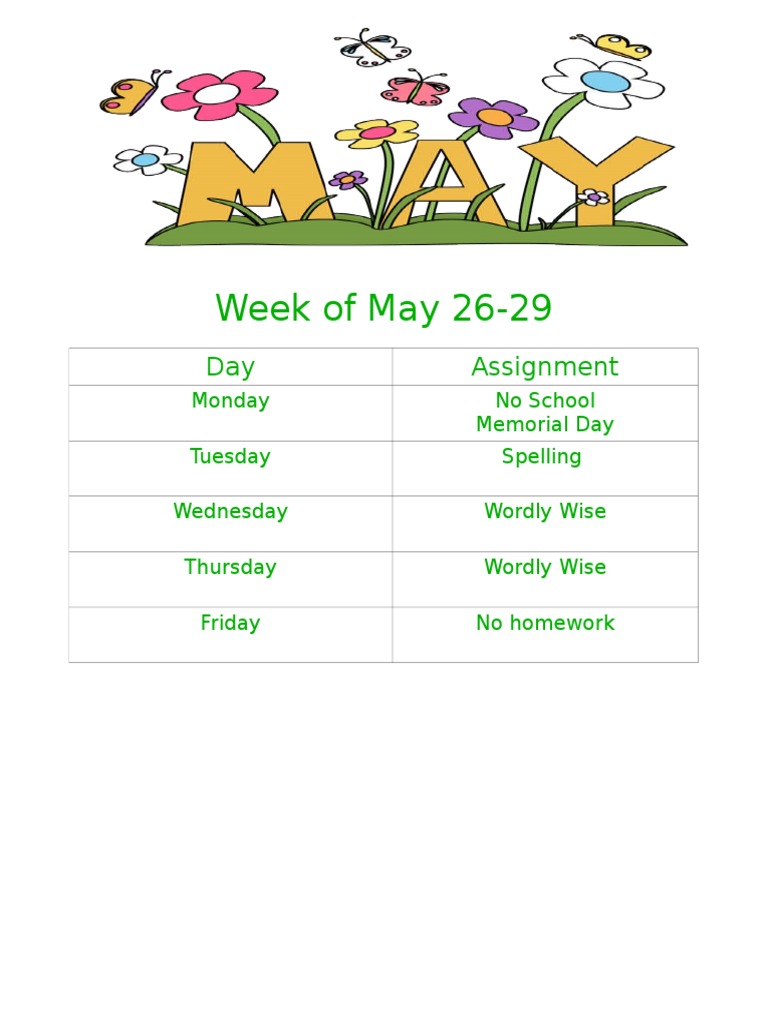 May 26-29 Homework Schedule | PDF
