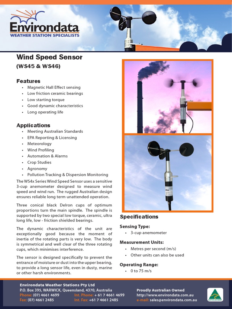 WS45 Wind Speed Sensor | PDF | Wound | Bearing (Mechanical)
