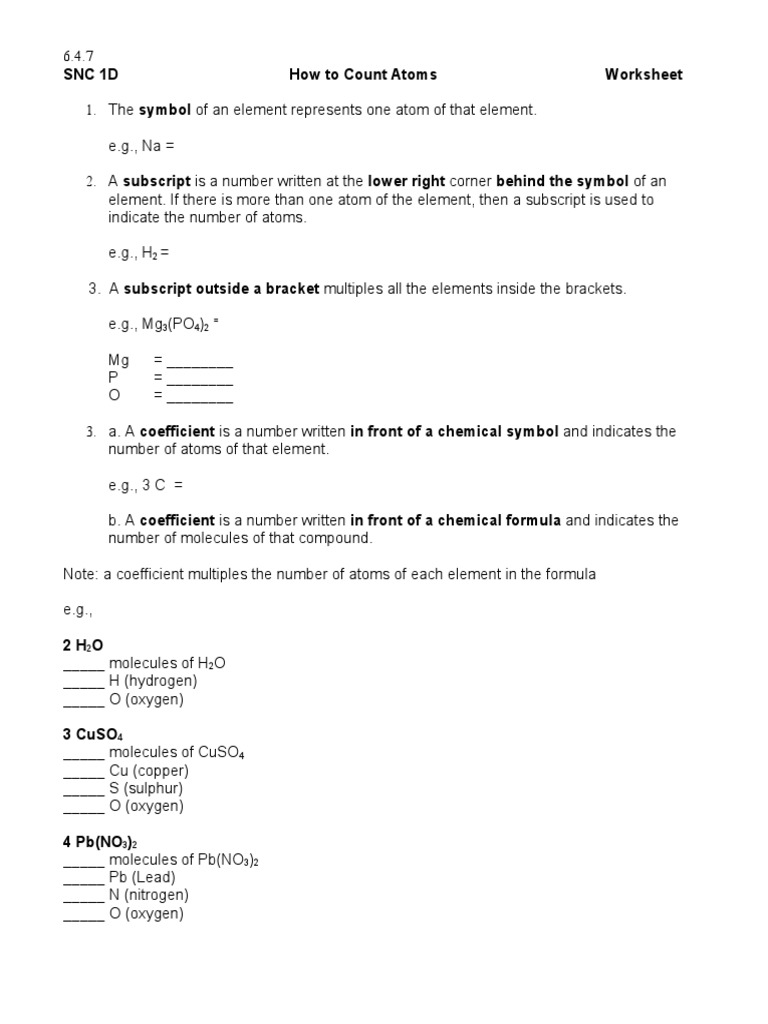 Counting Atoms in Chemical Formulas | PDF
