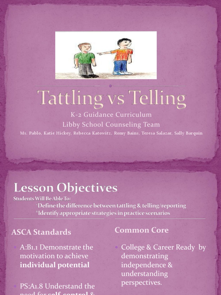 Tattling vs. Telling in K-2 Guidance | PDF | Career & Growth | Self ...