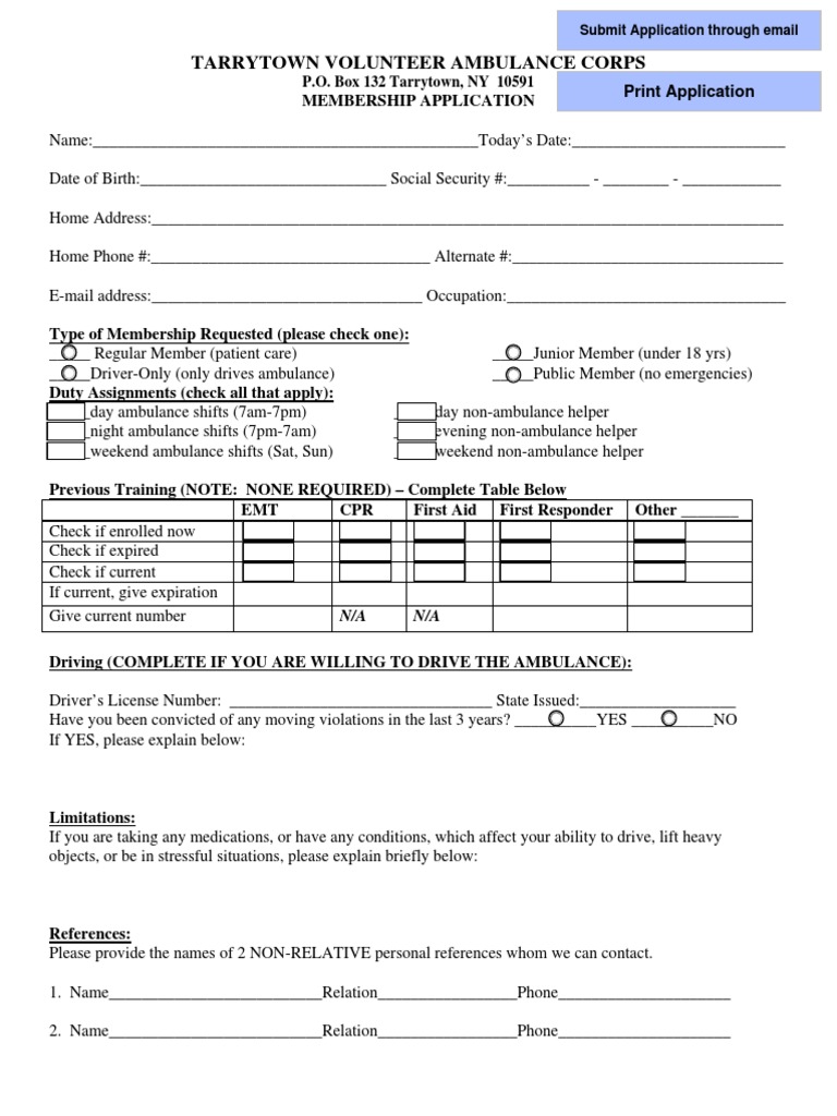 Tarrytown Volunteer Ambulance Membership Form | PDF