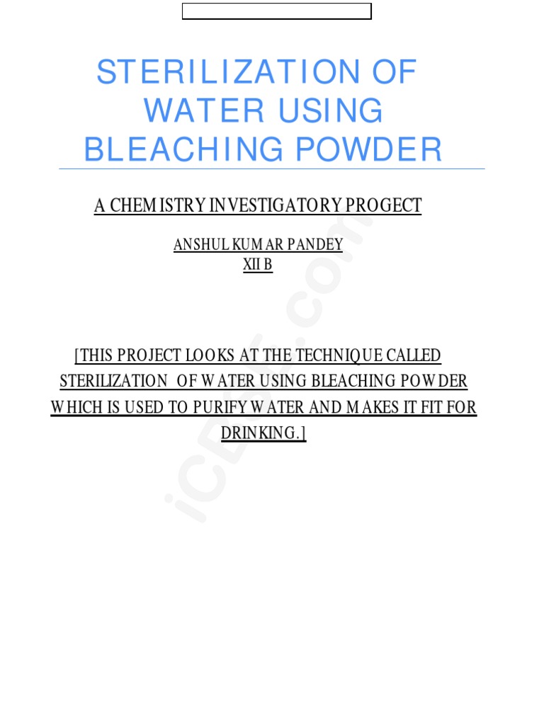 Sterilization of Water Using Bleaching Powder | PDF | Water Purification | Bleach