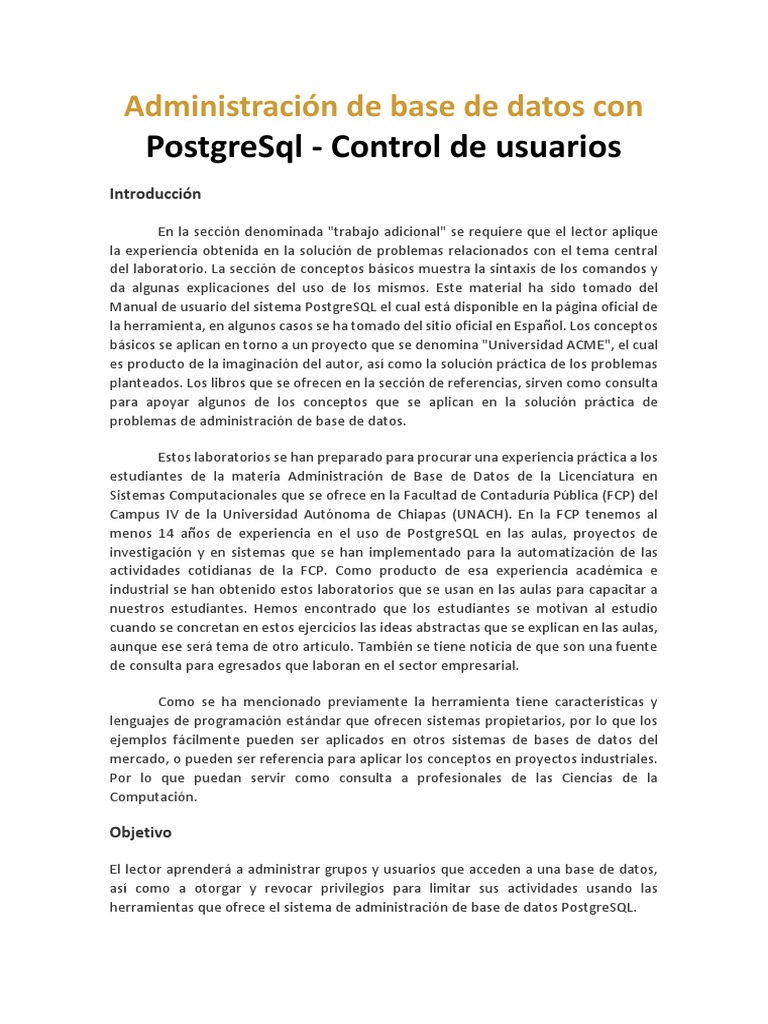 Administración de Base de Datos Con PostgreSql | PDF | Postgre Sql | SQL