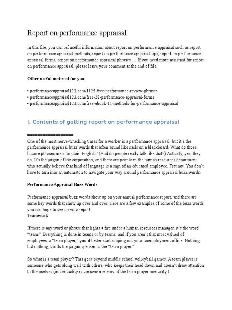Report On Performance Appraisal: Other Useful Material For You | PDF ...