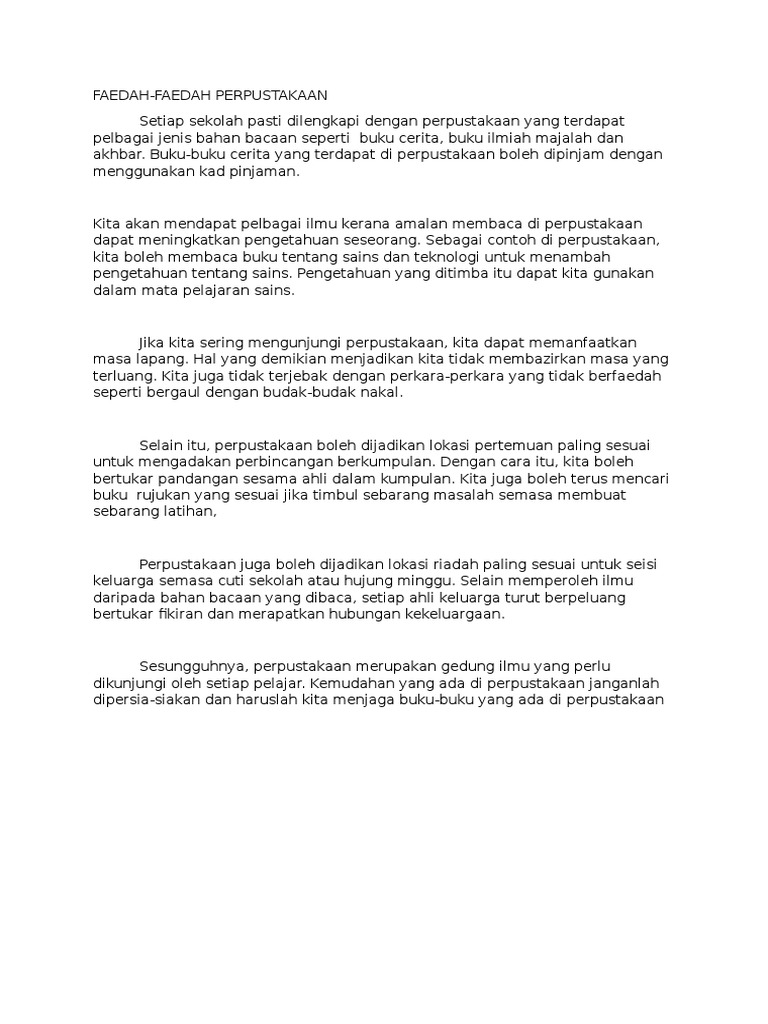 Contoh Karangan Tentang Faedah Perpustakaan - KaigroVelasquez
