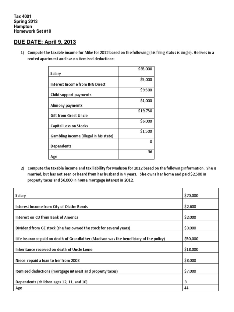 Homework - Set - 10 - Spring 2013 | PDF | Income Tax In The United ...