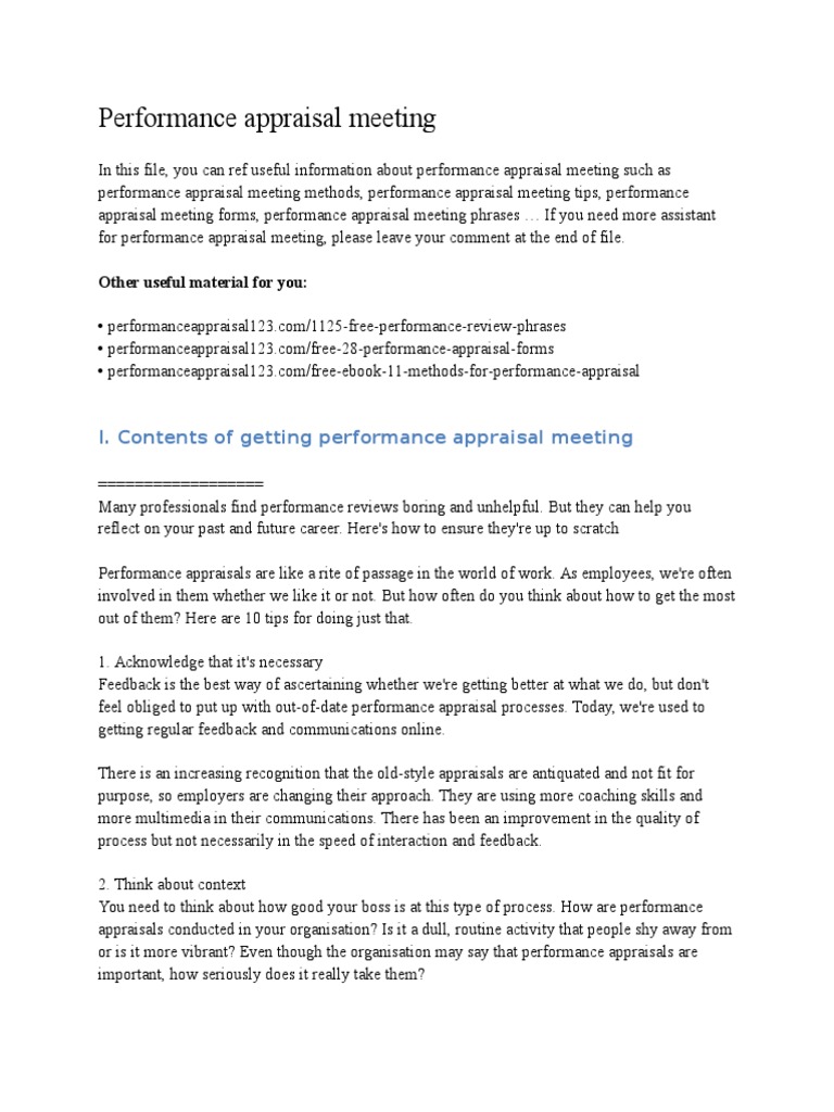 Appraisal Meeting Tips and Methods | PDF | Performance Appraisal ...