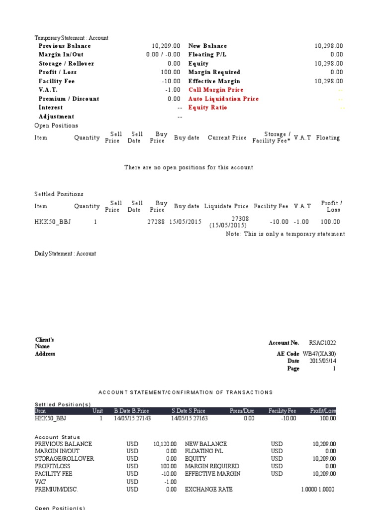 Temporary Account Statement Summary | PDF