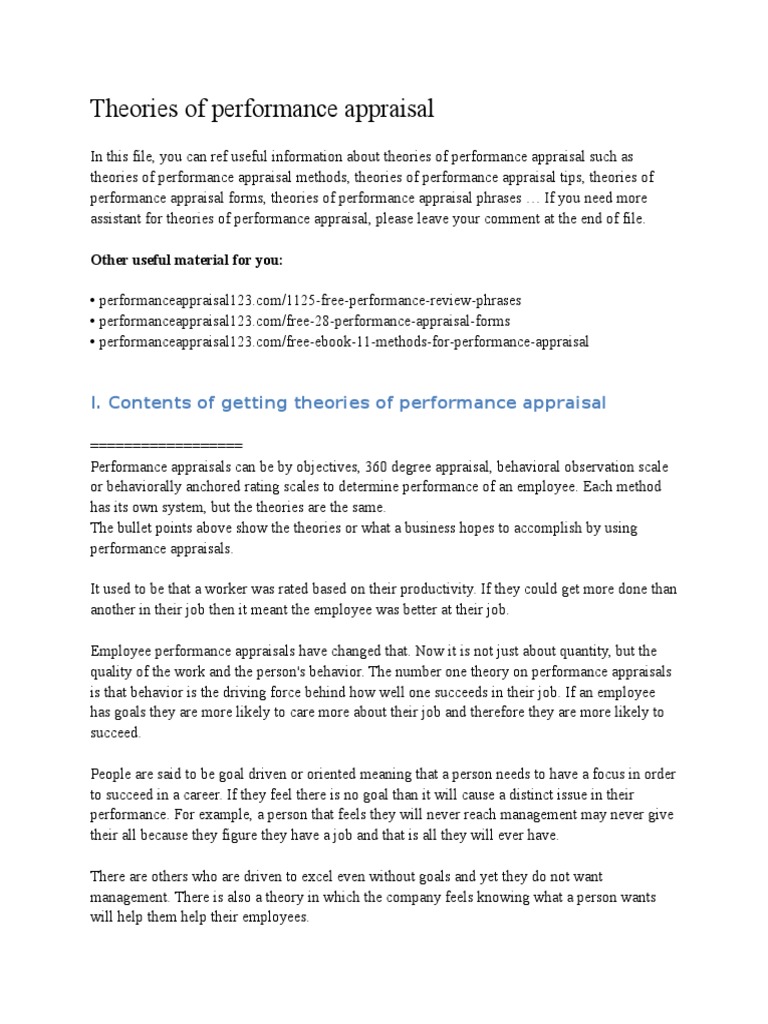 Theories of Performance Appraisal | PDF | Performance Appraisal | Behavioural Sciences