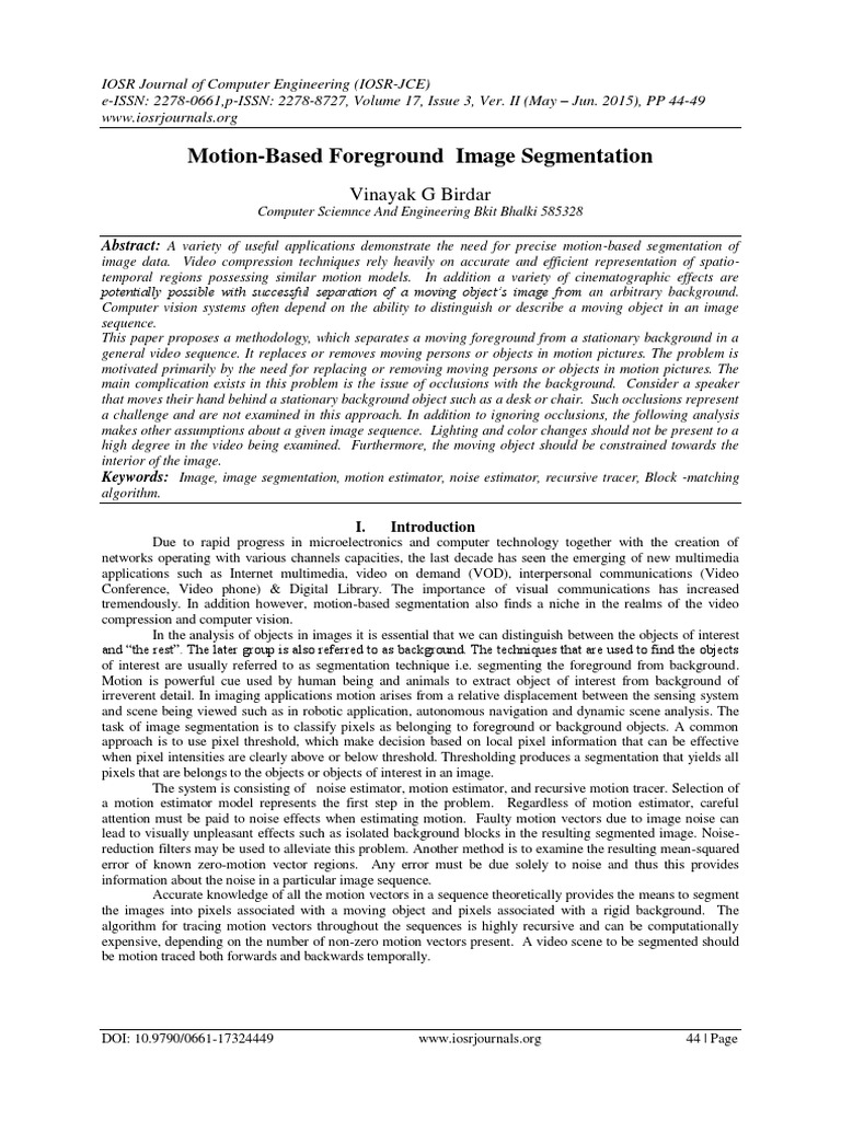 Motion-Based Foreground Image Segmentation | PDF | Image Segmentation ...