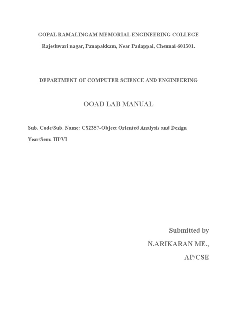 Cs2357 Ooad Lab Manual Pdf