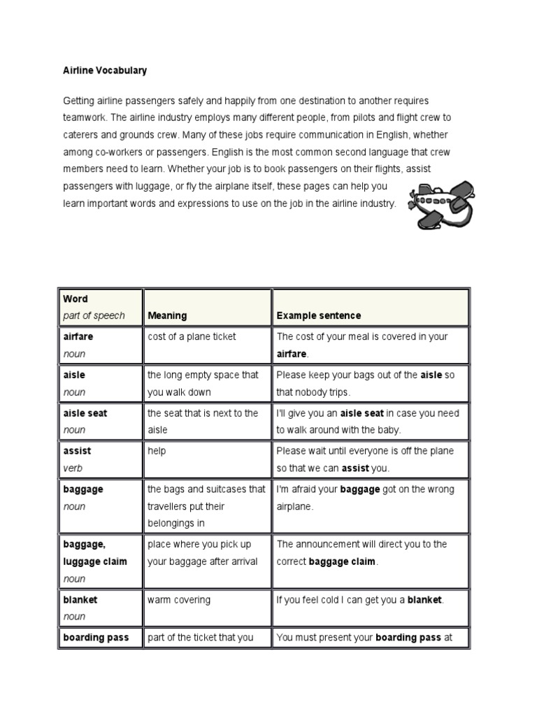 Airline Vocabulary | PDF | Baggage | Aviation