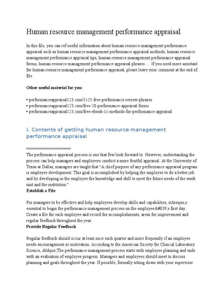 Human Resource Management Performance Appraisal | PDF | Performance ...